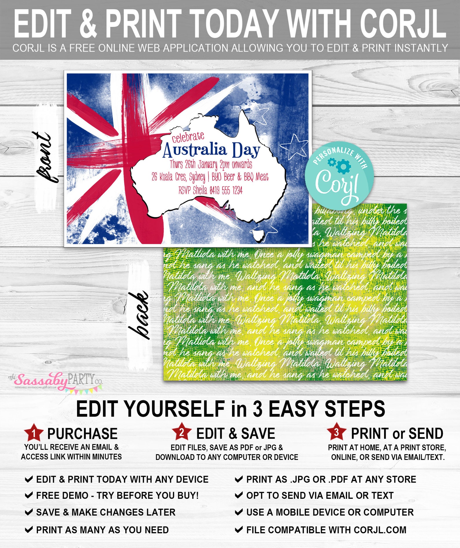Australia Day Invitation INSTANT DOWNLOAD Edit & Print - Etsy