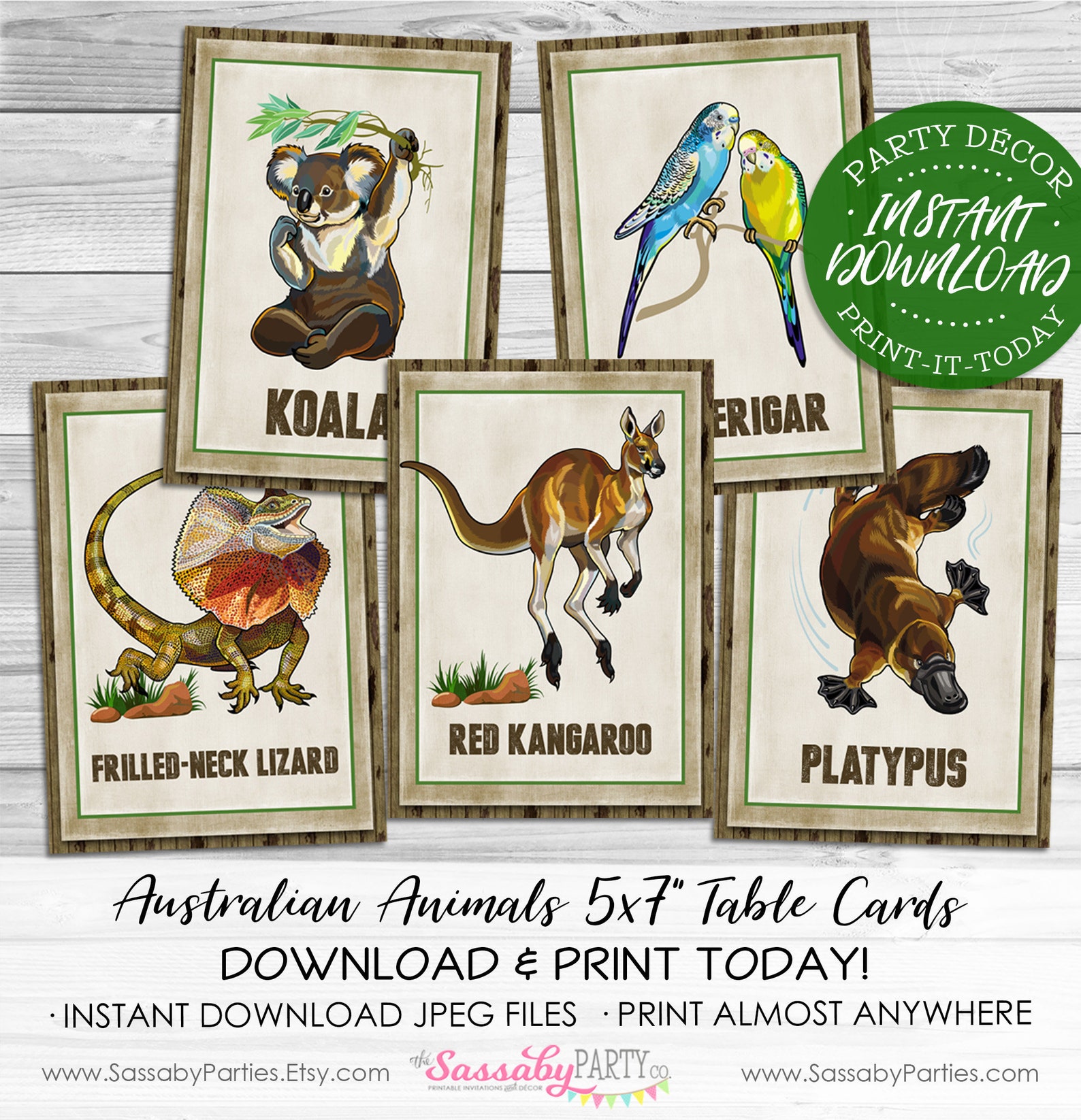 Australian Animals 5x7 Table Cards INSTANT DOWNLOAD - Etsy