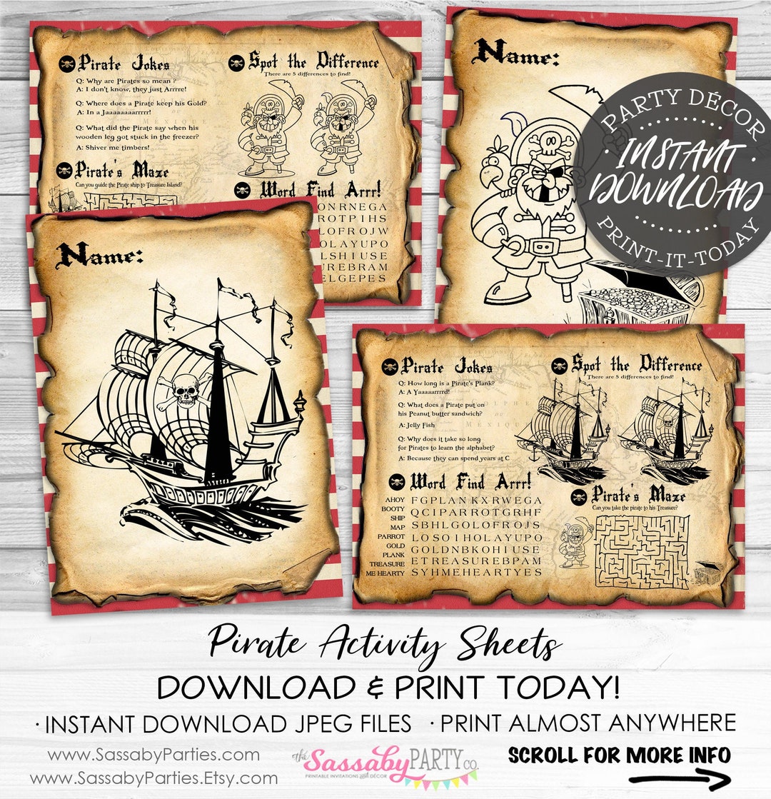 Pirate Activity & Coloring Sheets/placemats - INSTANT DOWNLOAD ...