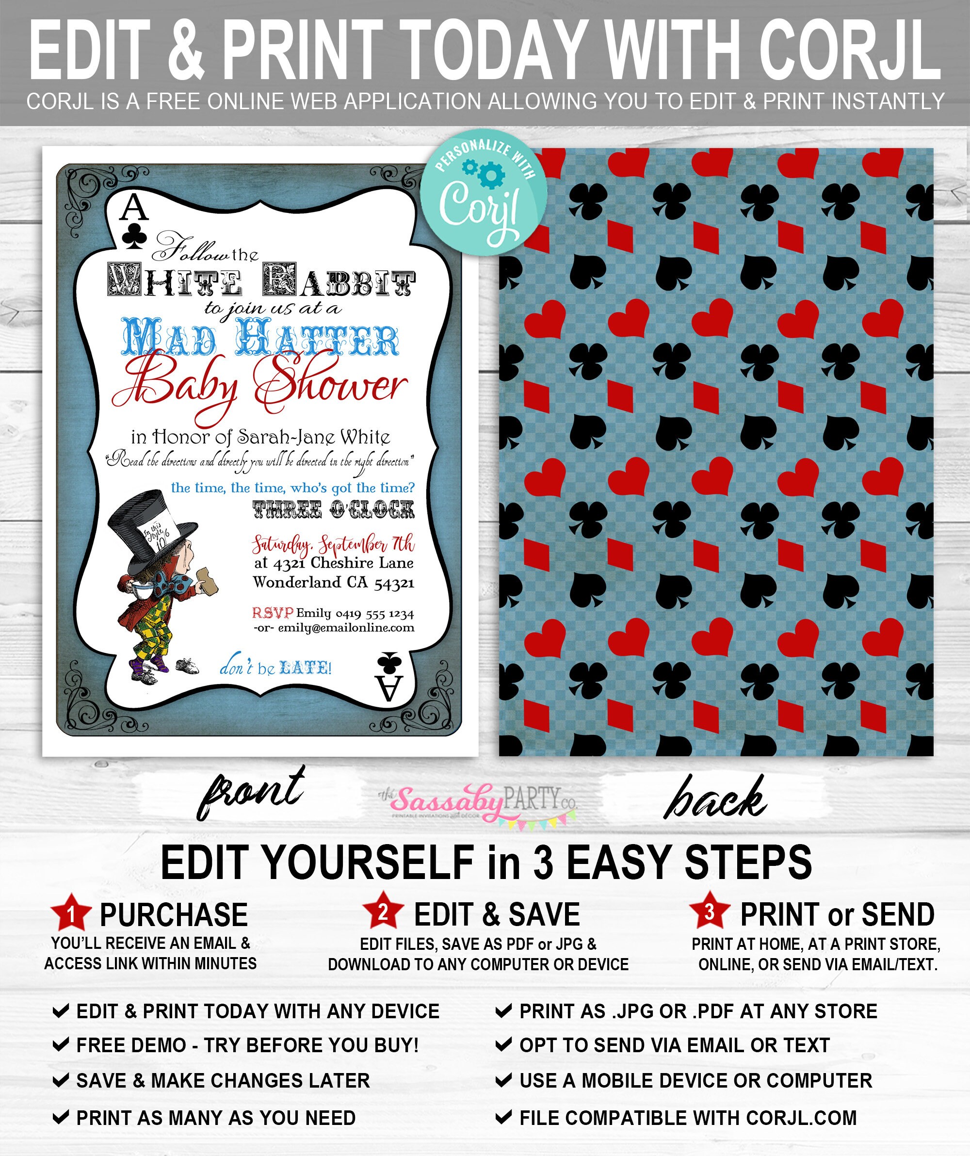 Mad Hatter Baby Shower Invitation - INSTANT DOWNLOAD - Editable ...