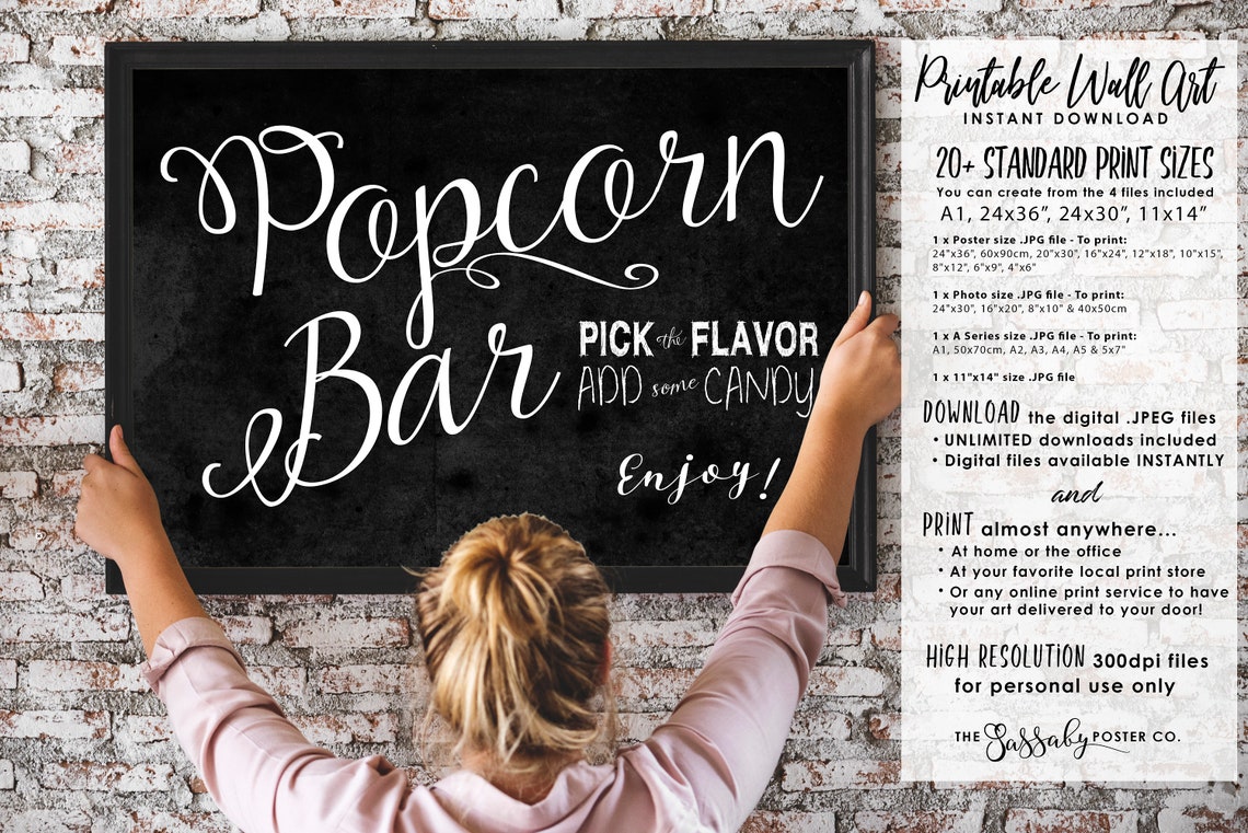 Popcorn Bar Chalk Sign INSTANT DOWNLOAD Printable - Etsy