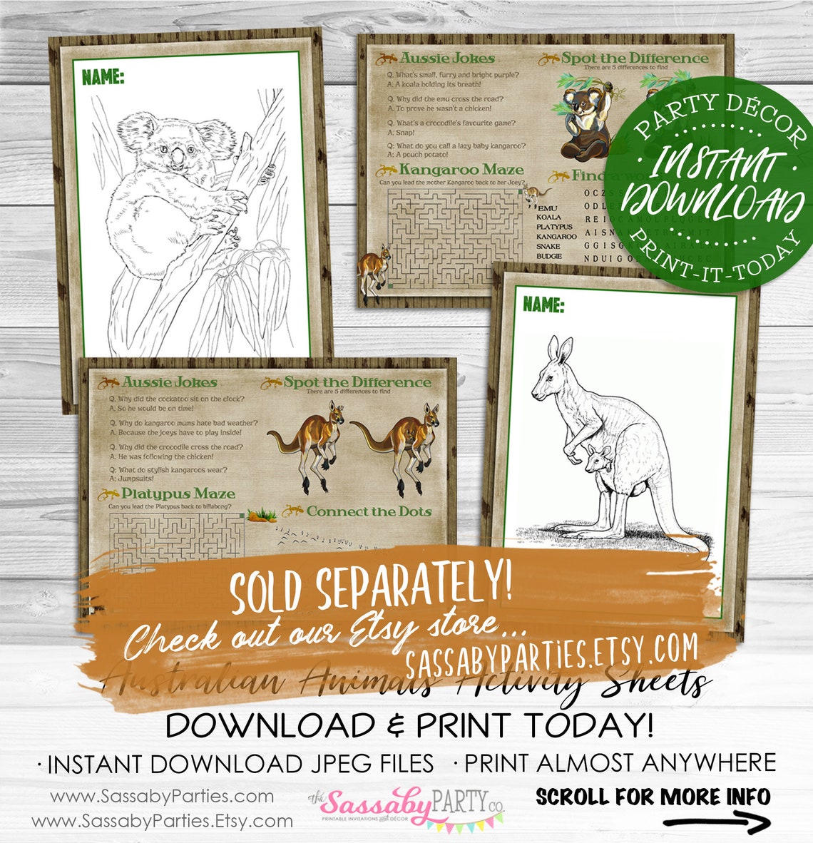 Australian Animals Party Labels INSTANT DOWNLOAD Editable - Etsy