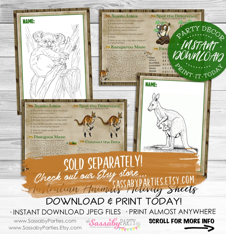 Australian Animals Party Labels INSTANT DOWNLOAD Editable - Etsy