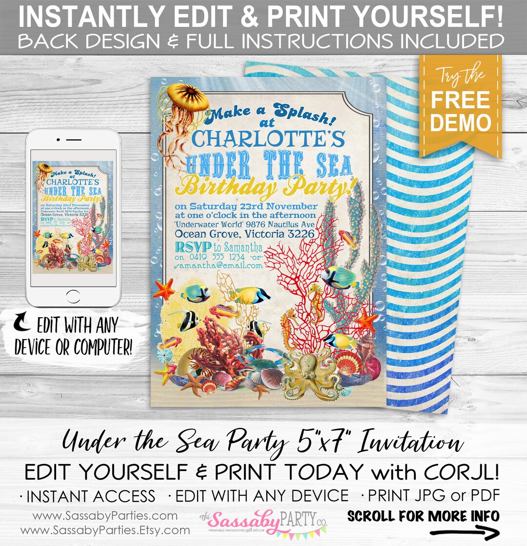 Under the Sea Invitation INSTANT DOWNLOAD Editable & Printable, Ocean ...
