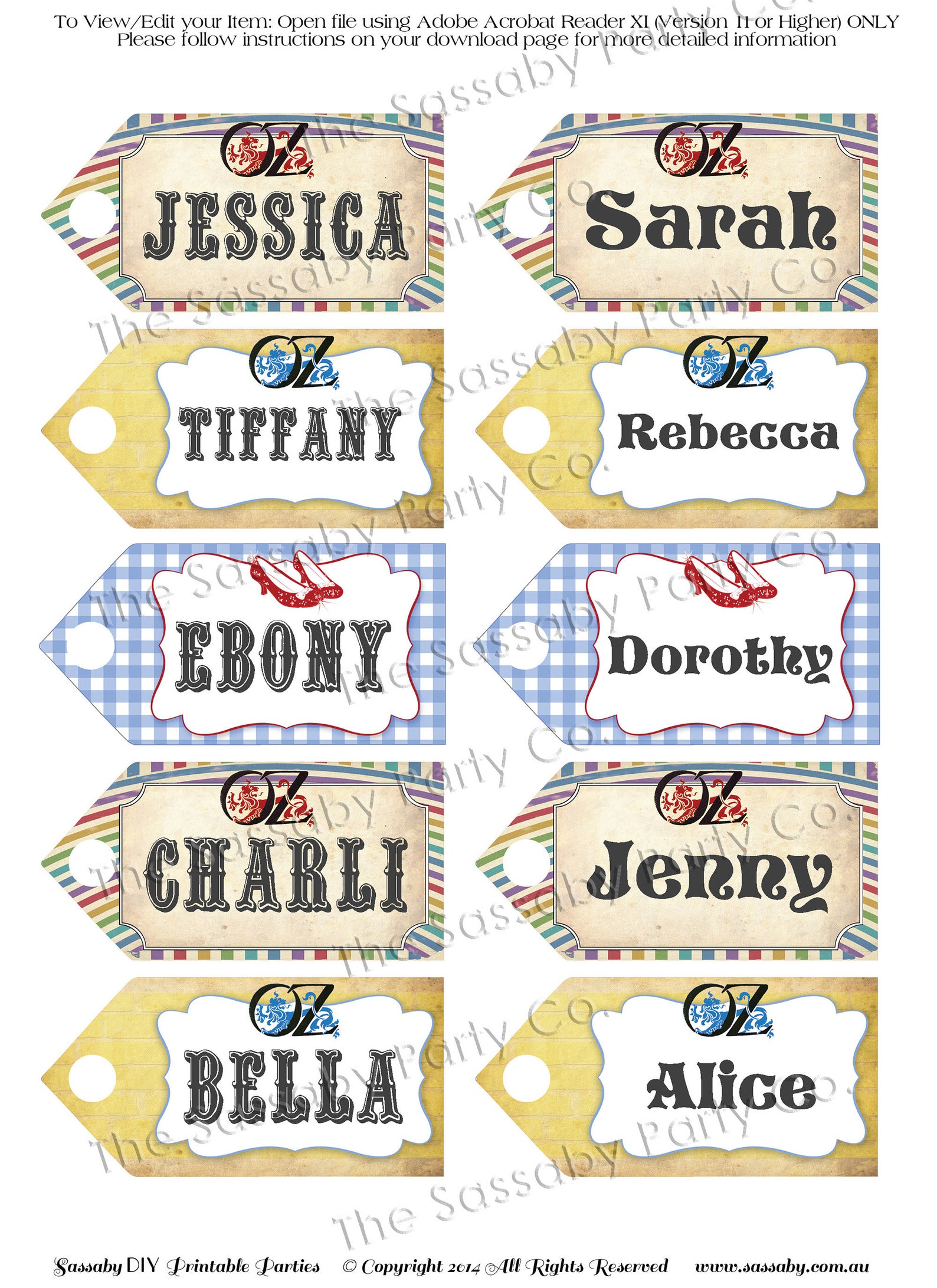 Wizard of Oz Party Tags Thank You INSTANT DOWNLOAD - Etsy