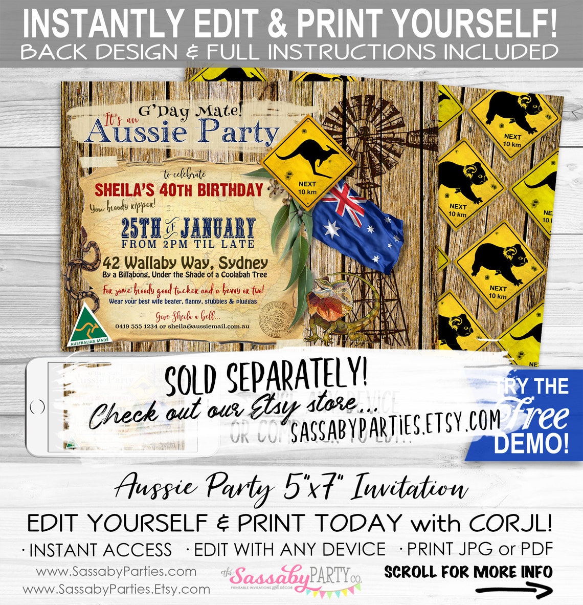 Australia Party Labels INSTANT DOWNLOAD Editable & | Etsy