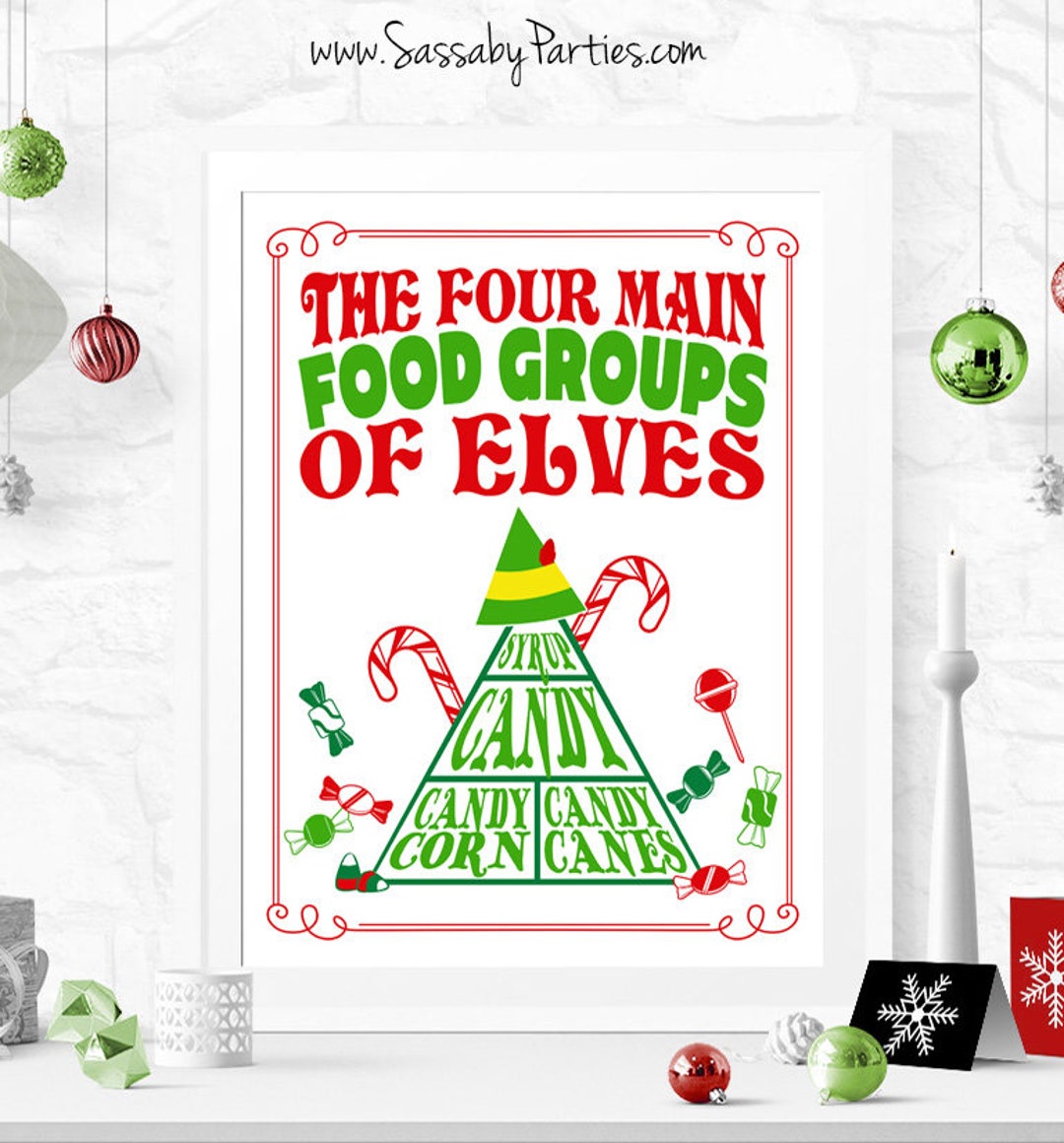 ELF Christmas Poster - 4 Main Food Groups of Elves - INSTANT DOWNLOAD ...