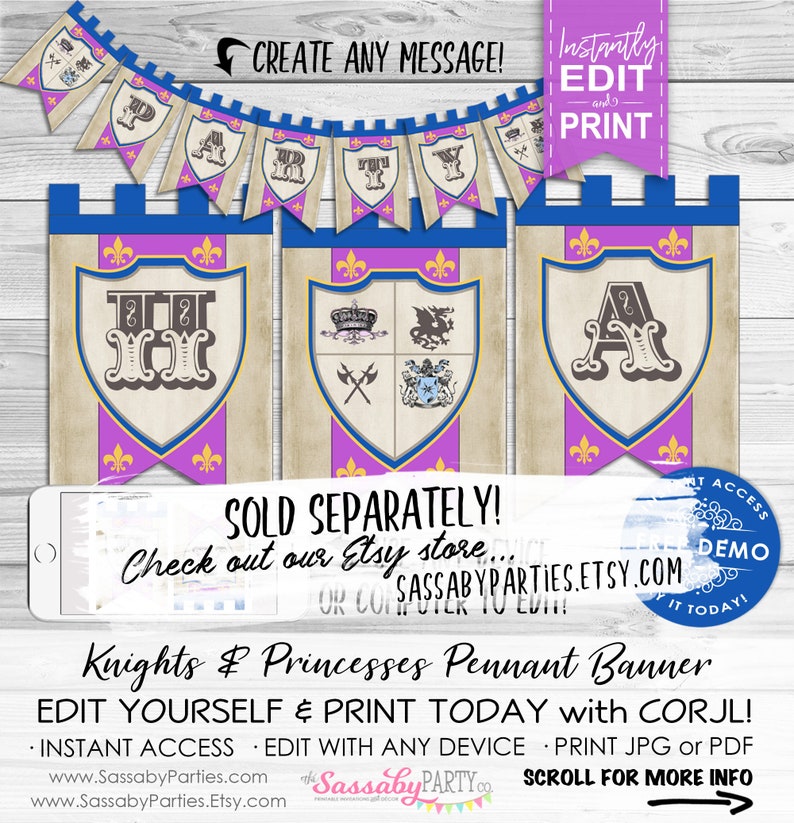Knights & Princesses Party Labels INSTANT DOWNLOAD - Etsy