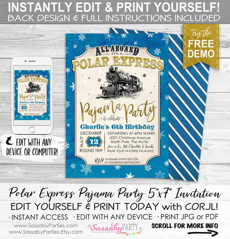 Polar Express Invitation - INSTANT DOWNLOAD - Partially Editable ...