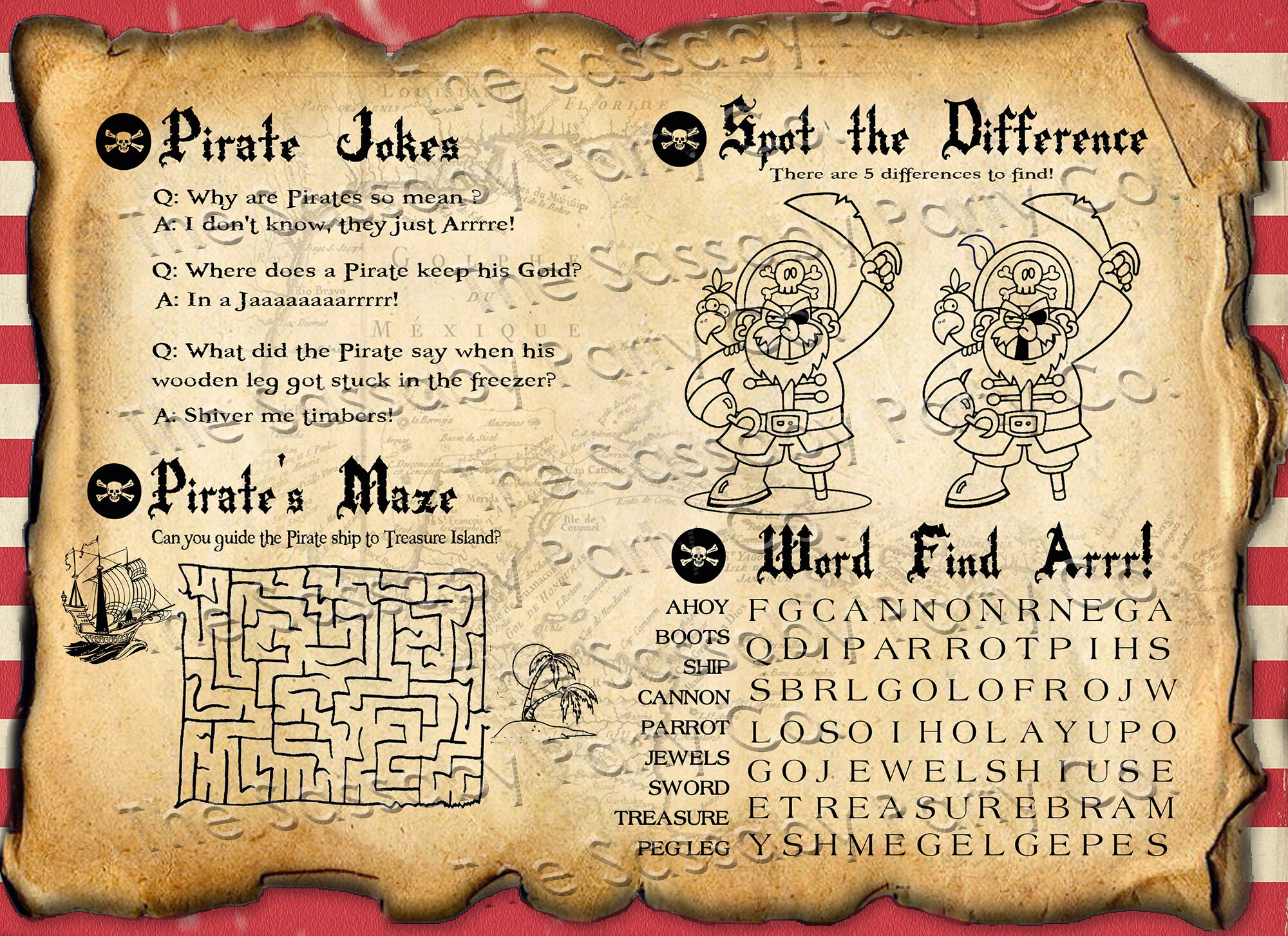 Pirate Activity & Coloring Sheets/placemats INSTANT DOWNLOAD | Etsy