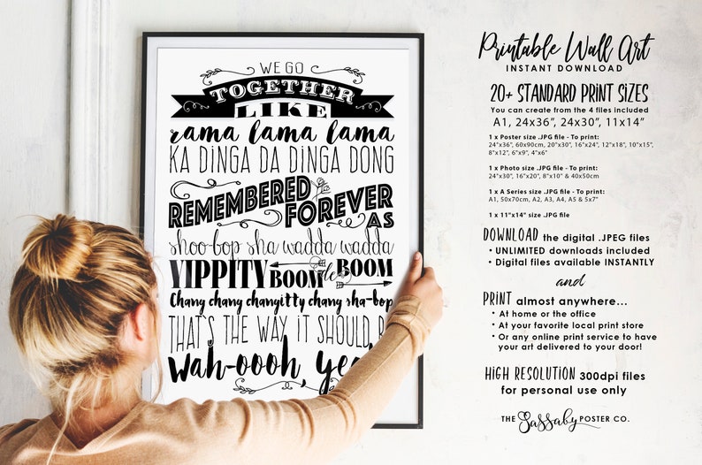 We Go Together Poster - INSTANT DOWNLOAD - Printable Party Sign, Grease ...