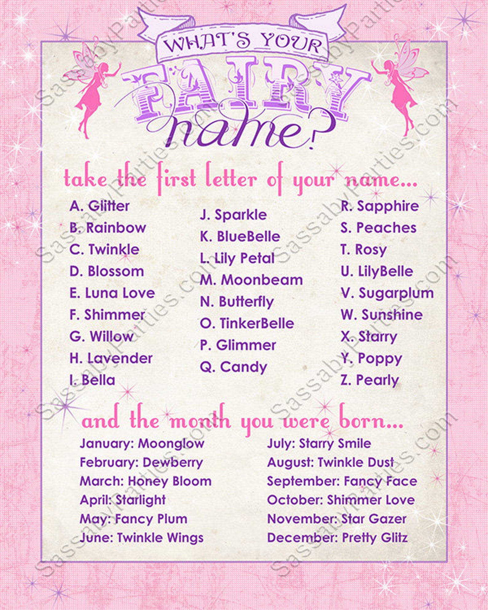Fairy Name Poster INSTANT DOWNLOAD Printable Party Sign | Etsy
