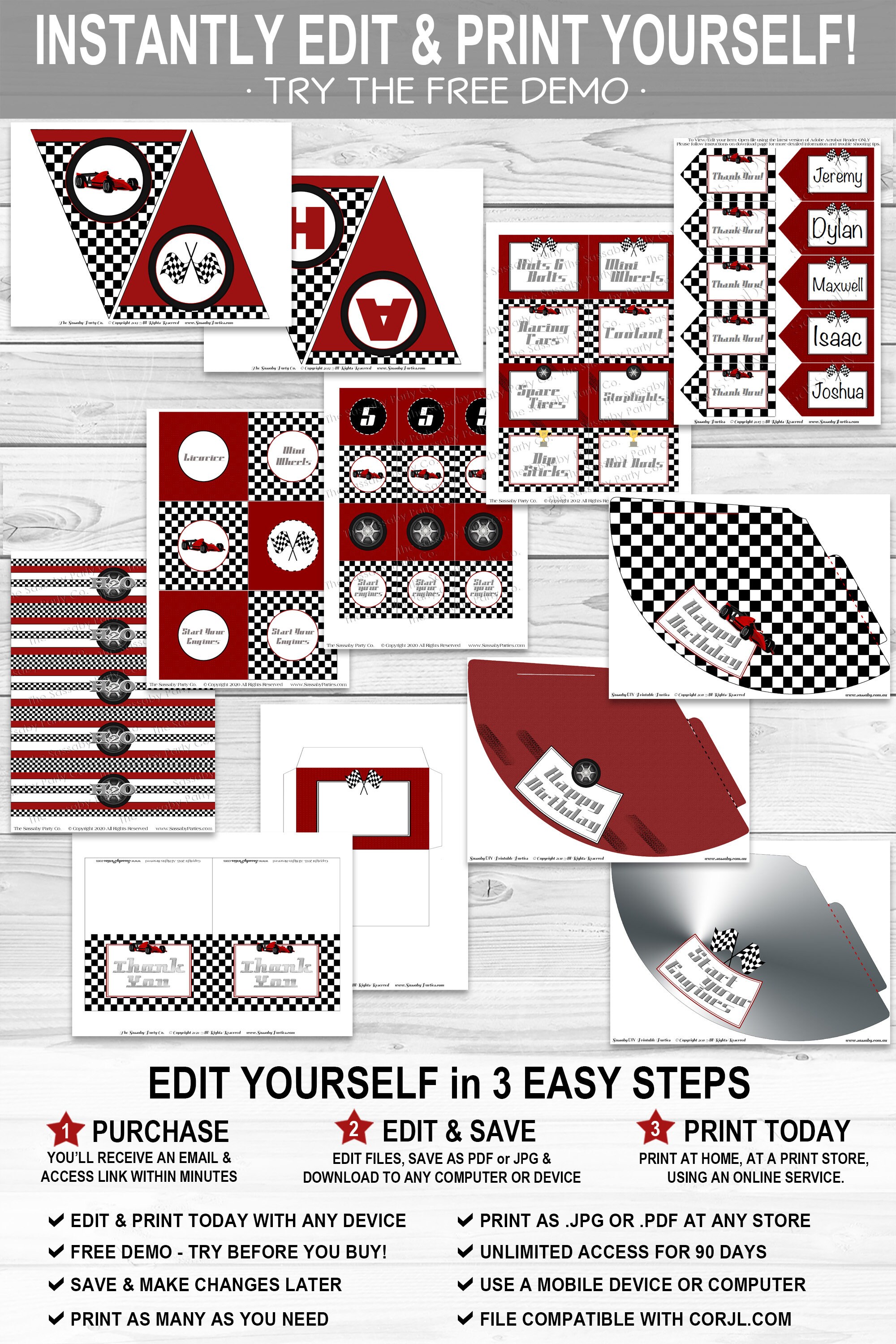 Racing Car Party Pack - INSTANT DOWNLOAD - Editable & Printable, Grand ...