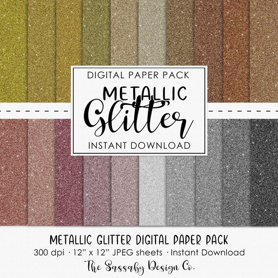 Metallic Glitter Digital Paper Pack 20 Sheets - INSTANT DOWNLOAD - Gold ...