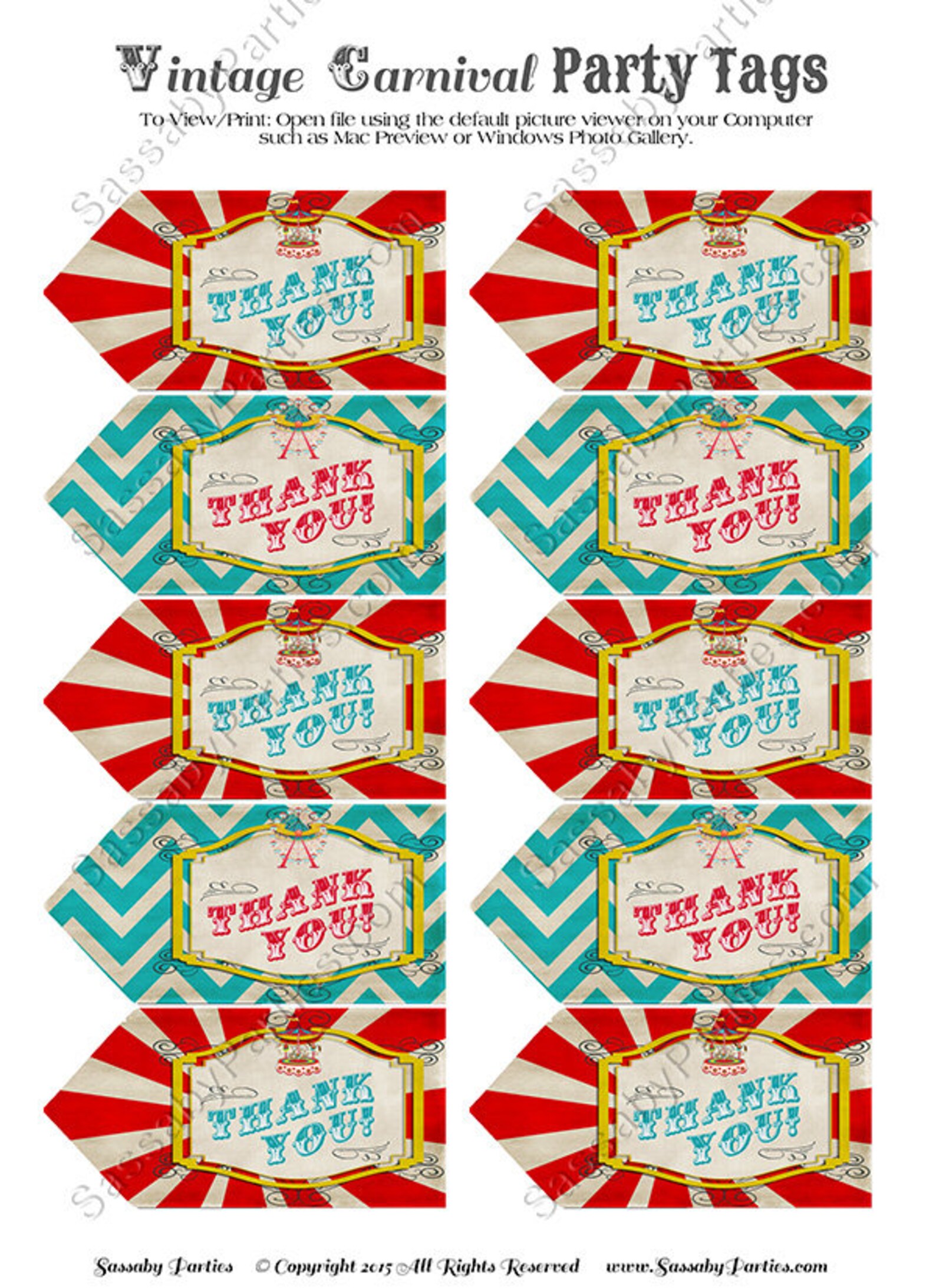 Vintage Carnival Party Favor Tags INSTANT DOWNLOAD - Etsy