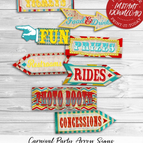 Carnival Arrow Signs Posters Instant Download Printable - Etsy