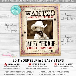 Cowboy WANTED Photo Poster - INSTANT DOWNLOAD - Partially Editable ...