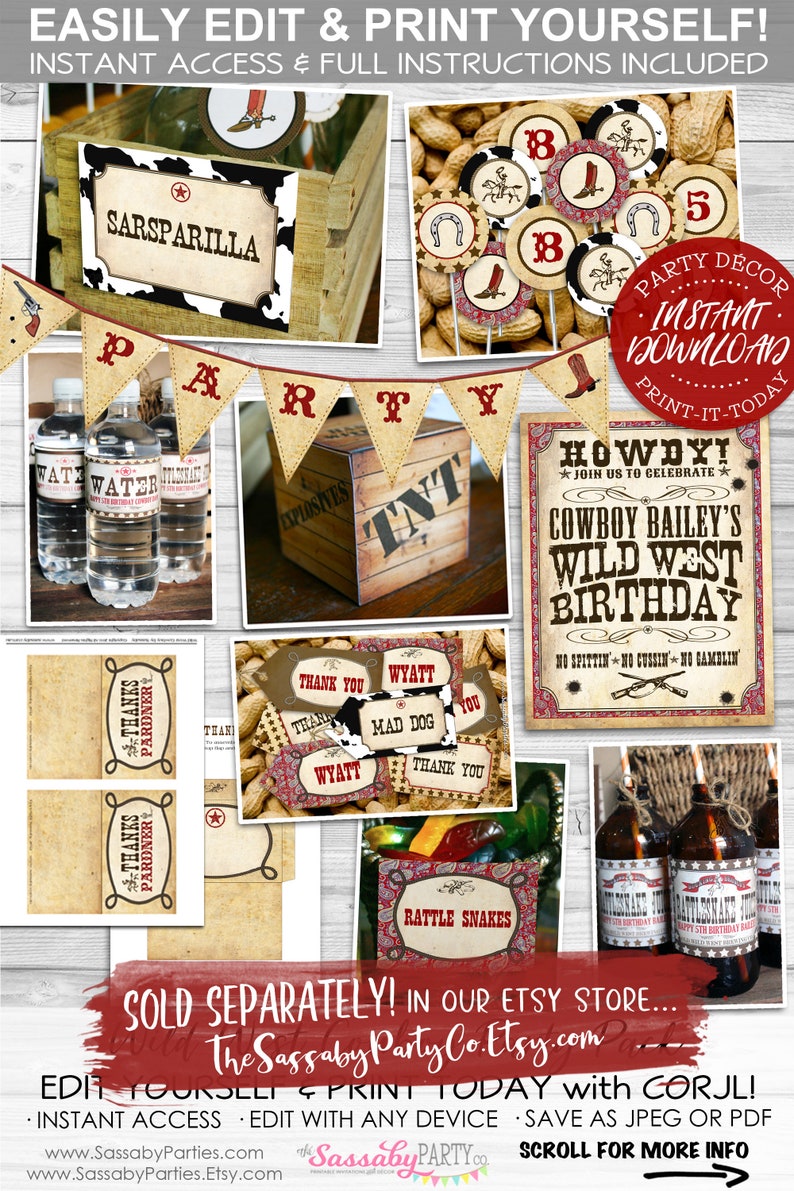TNT Gift Box Wild West Cowboy - INSTANT DOWNLOAD - Printable, Birthday ...