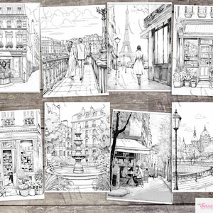 Paris Coloring Book - INSTANT DOWNLOAD - Eiffel Tower, Shops & Cafes ...
