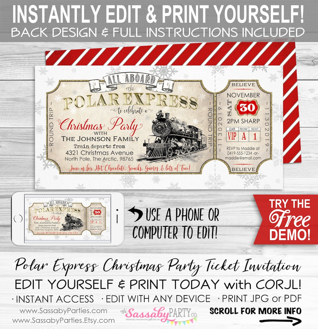 Polar Express Party Invitation - INSTANT DOWNLOAD - Partially Editable ...