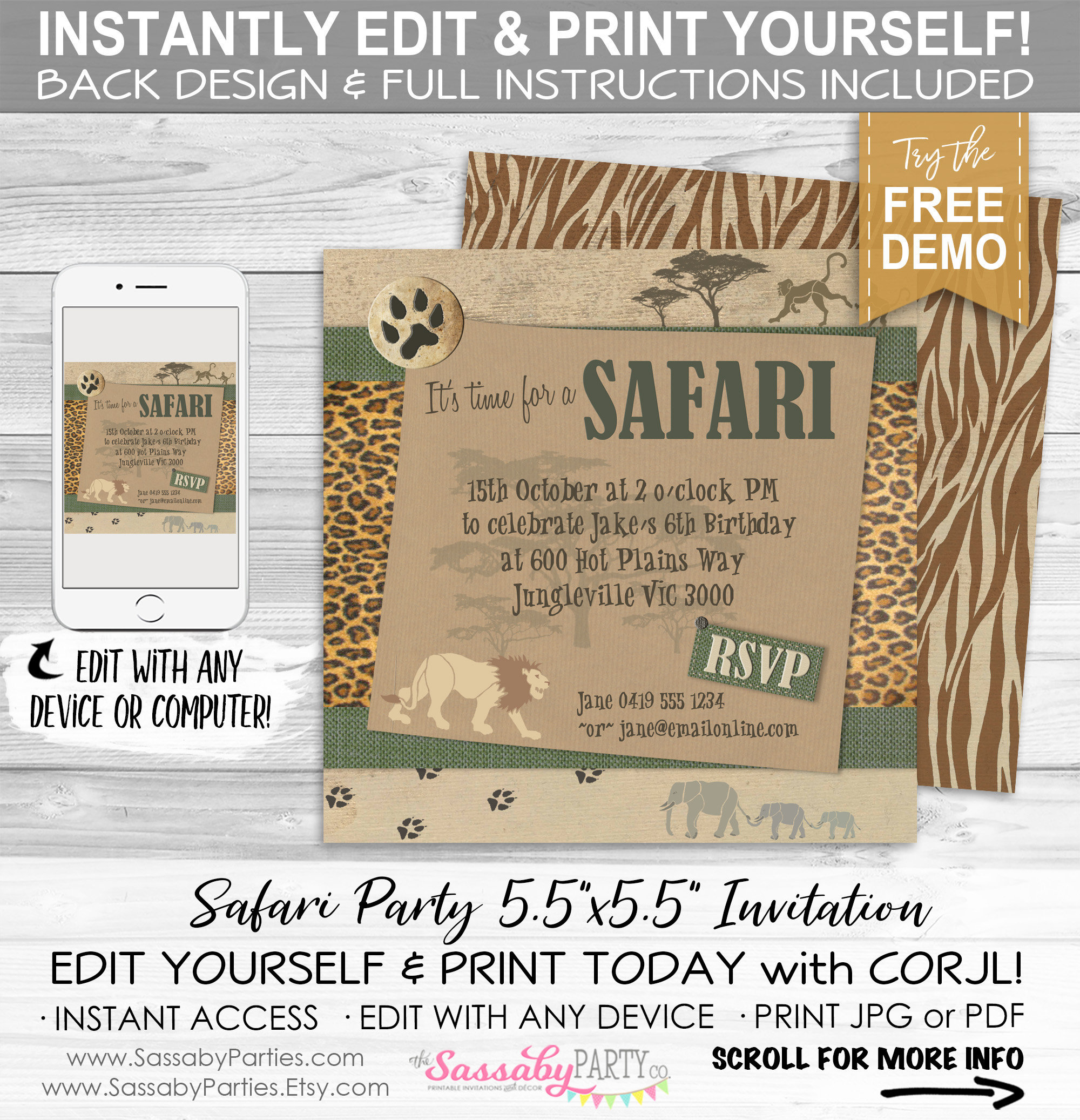 Safari Party Invitation INSTANT DOWNLOAD Partially - Etsy Australia