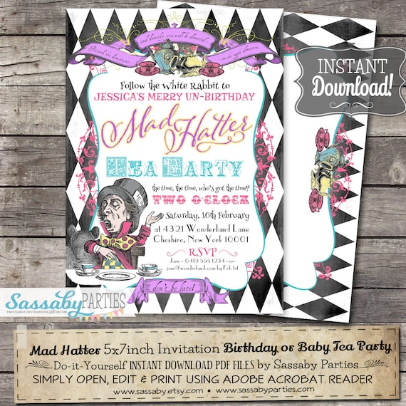 Mad Hatter Tea Party Invitation - INSTANT DOWNLOAD - Partially Editable ...