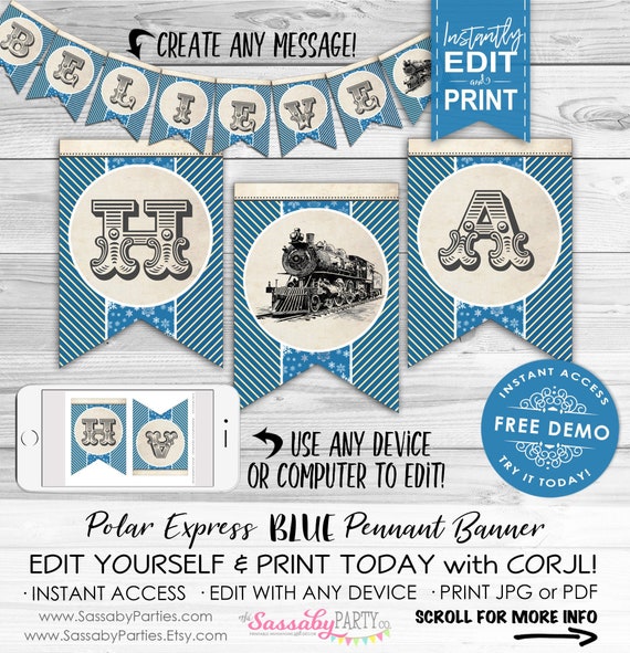 Polar Express Banner BLUE - INSTANT DOWNLOAD - Editable & Printable ...