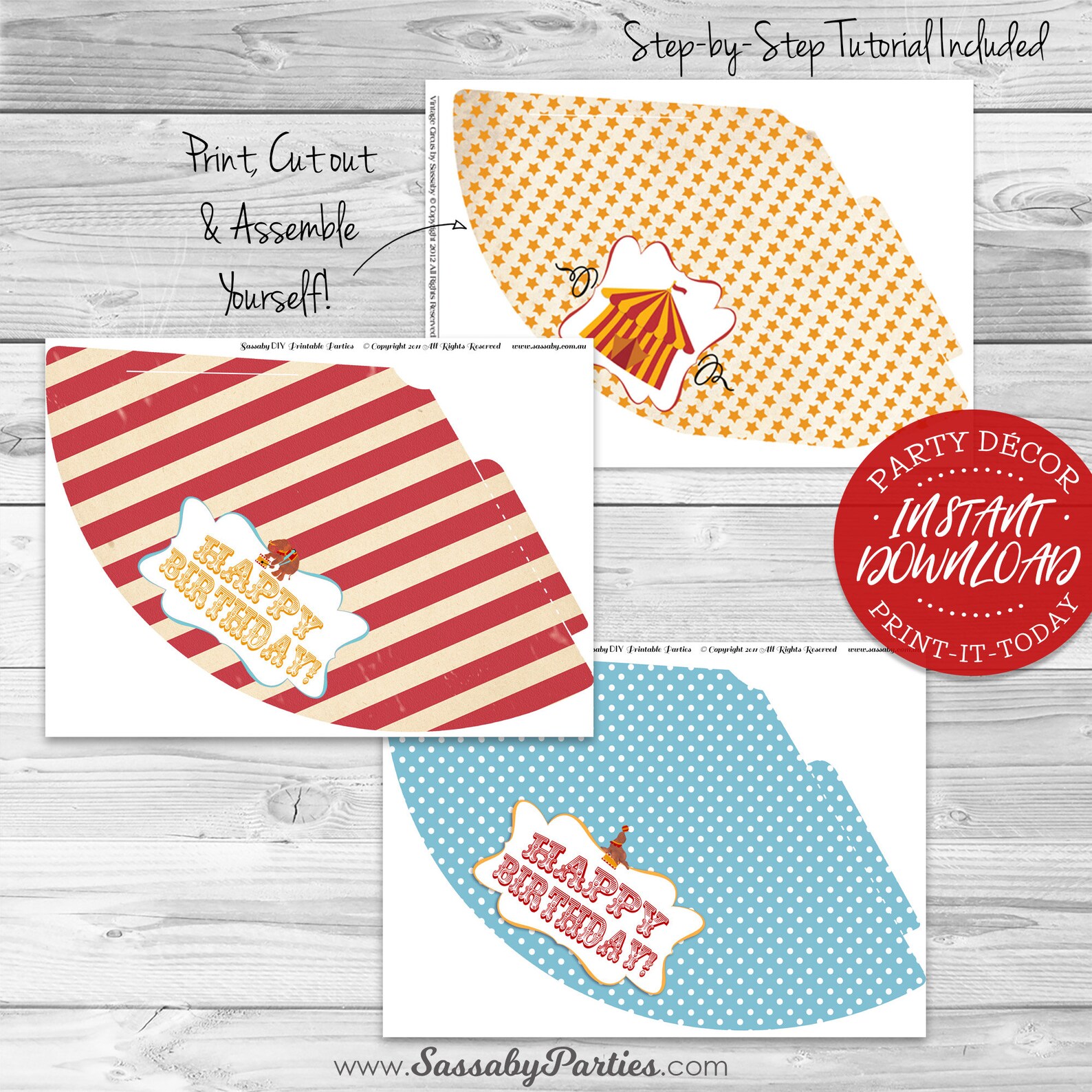Party Hats Vintage Circus - INSTANT DOWNLOAD - Aqua Combo, Party ...