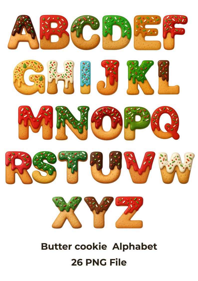 Butter Cookie Alphabet PNG | Christmas Cookie Letters A-Z | Gingerbread ...