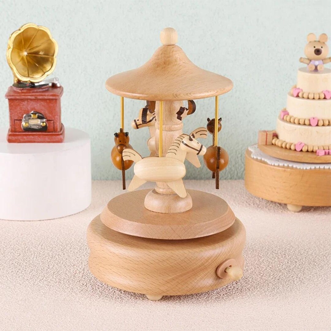 Wooden Music Box Carousel Horse Musical Toy Baby Gift Nursery Decor ...