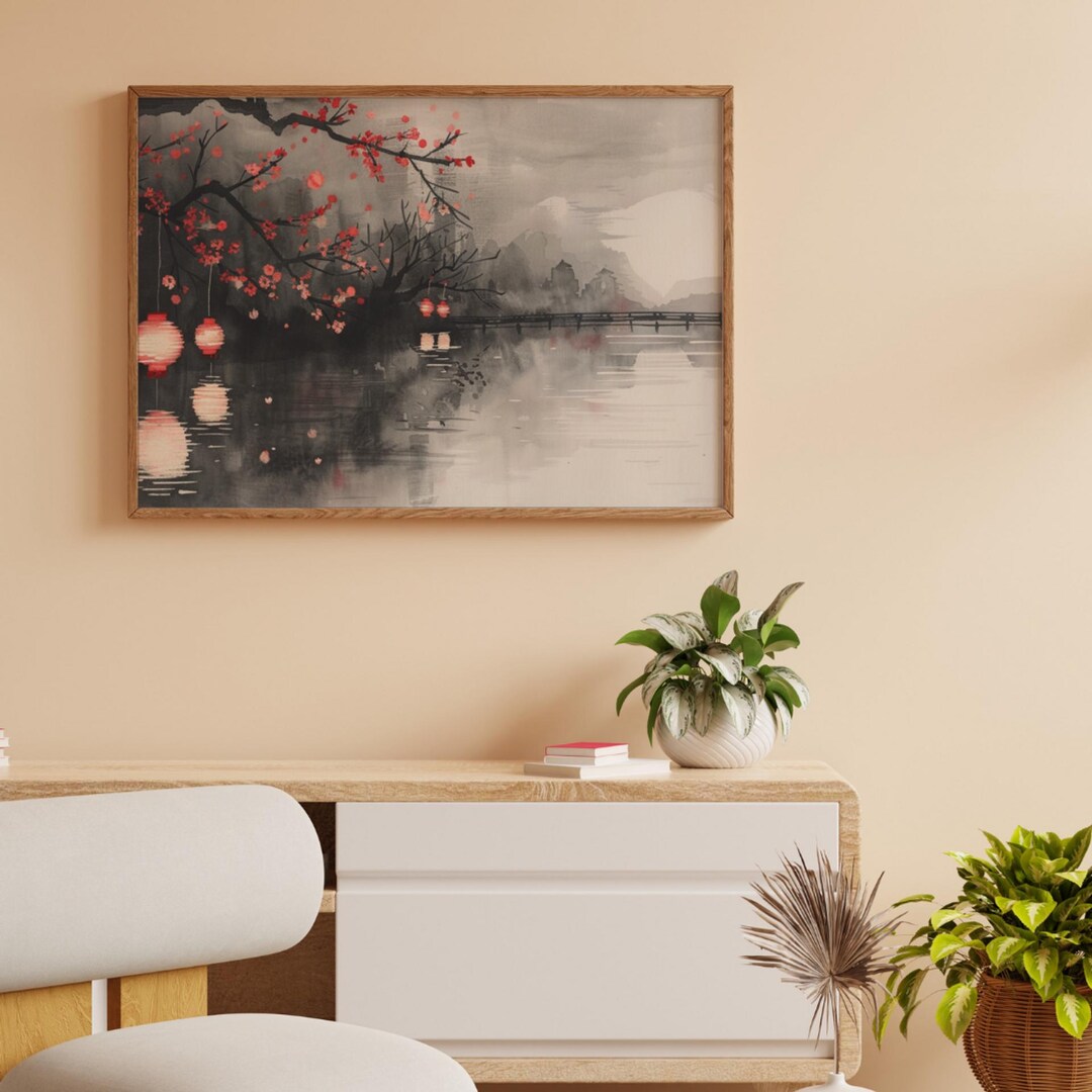 Serene Lantern Reflections - Landscape Wall Art Printable - Etsy