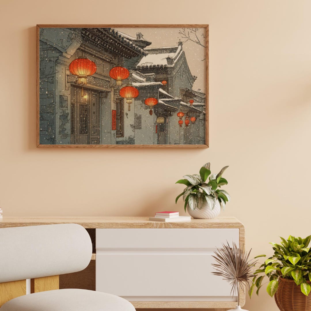 Snowy Lantern Street Scene Wall Art - Etsy