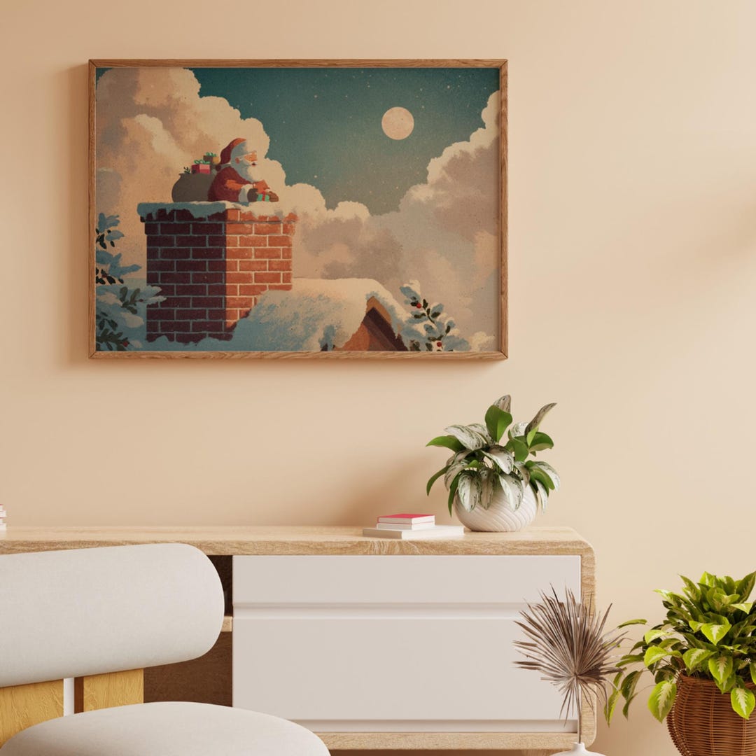 Whimsical Santa on Chimney Wall Art - Etsy