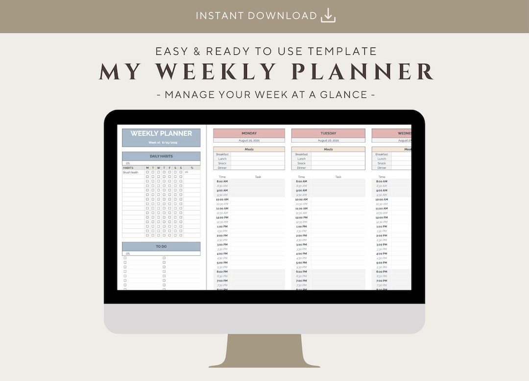 Google Sheets Weekly Planner Template: Digital Habit & Meal Tracker ...