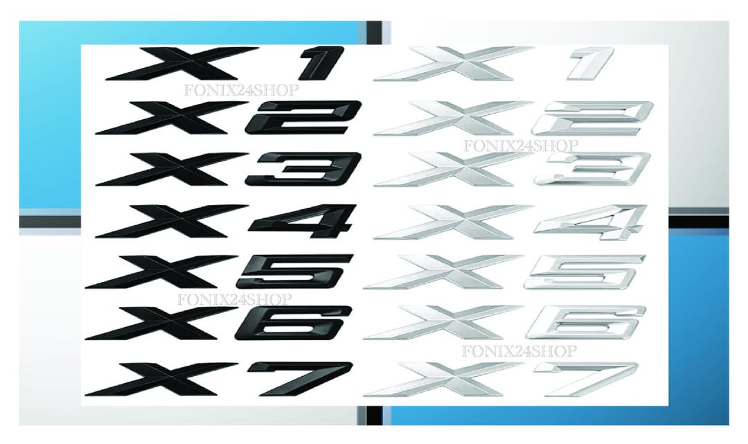 BMW X1 X2 X3 X4 X5 X6 X7 Emblem Letters CHROME / Black 3D Style ABS ...