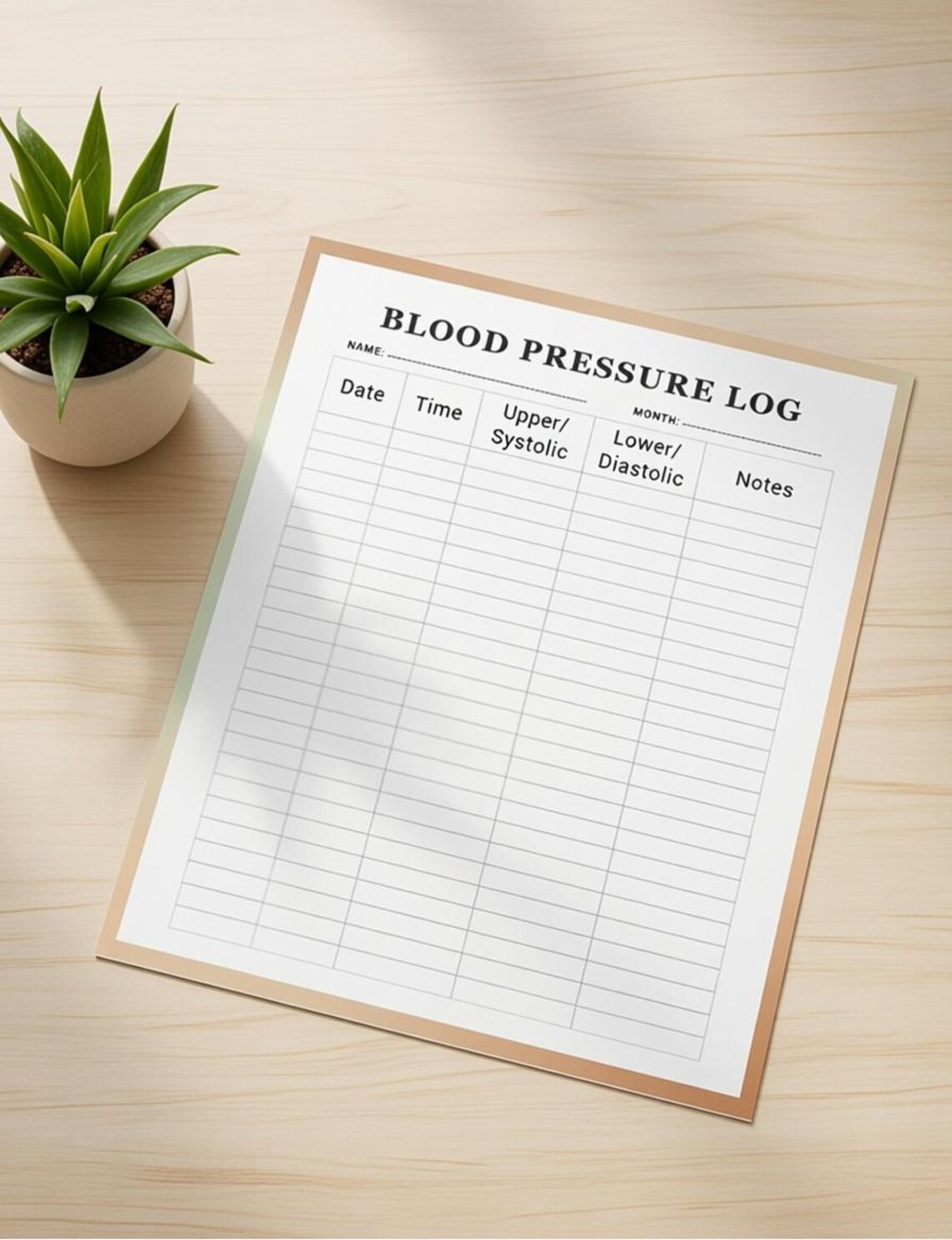 Blood Pressure Log Printable | One Page BP Tracker | Simple Blood ...