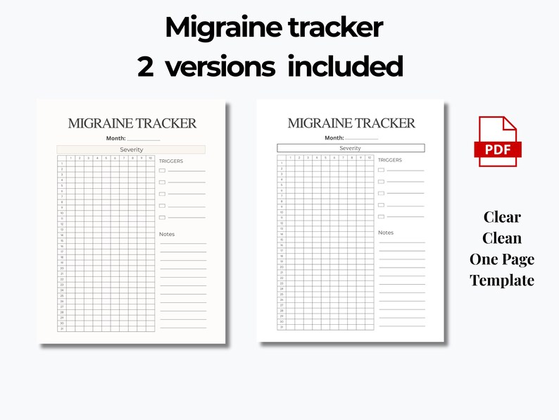 Migraine Tracker Printable | One Page Headache Log | Monthly Migraine ...