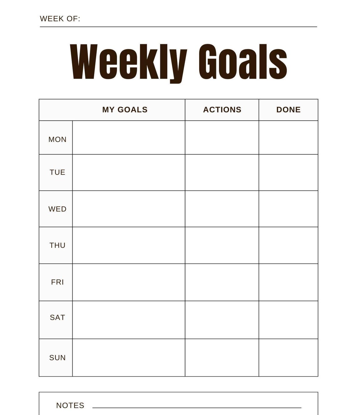 Weekly Goals Planner Printable | Minimalist Letter Size (PDF & PNG) - Etsy