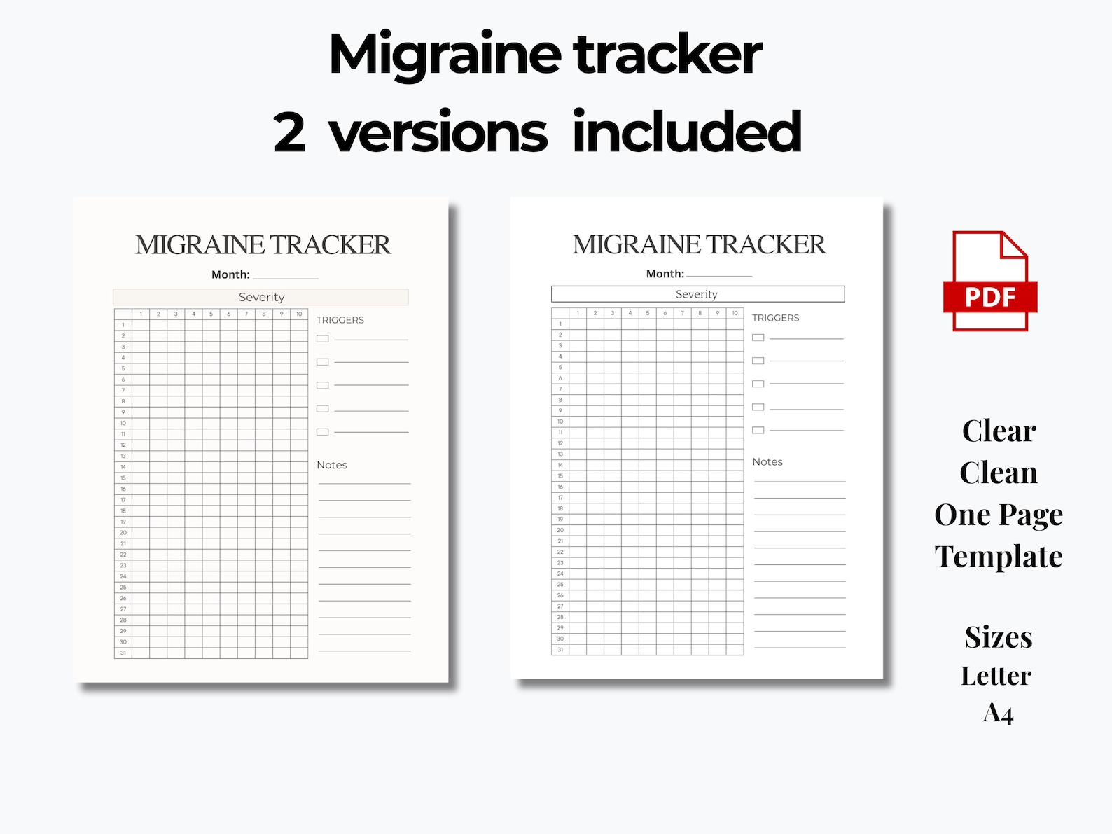 Migraine Tracker Printable | One Page Headache Log | Monthly Migraine ...