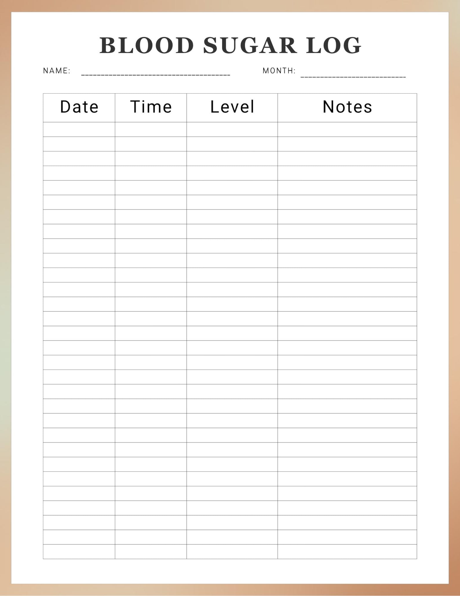 Printable Blood Sugar Log, Sugar Log, PDF, Blood Glucose Tracker ...