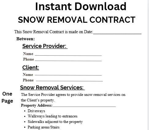 Snow Removal Contract Template, Printable Plowing Agreement (digital ...