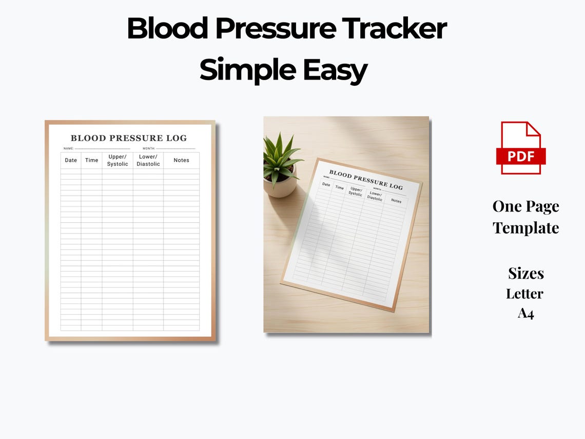 Blood Pressure Log Printable | One Page BP Tracker | Simple Blood ...