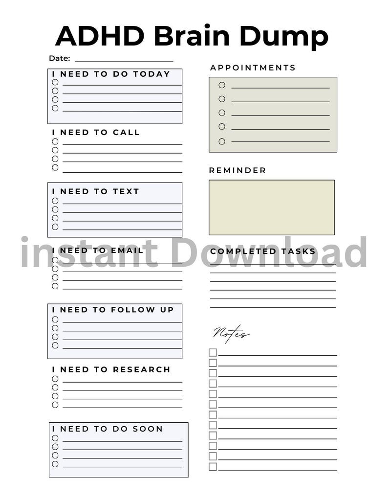 ADHD Brain Dump Printable: Task List Template ADHD Daily Planner for ...