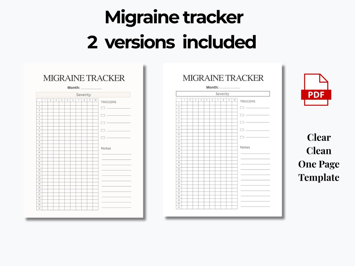 Migraine Tracker Printable | One Page Headache Log | Monthly Migraine ...