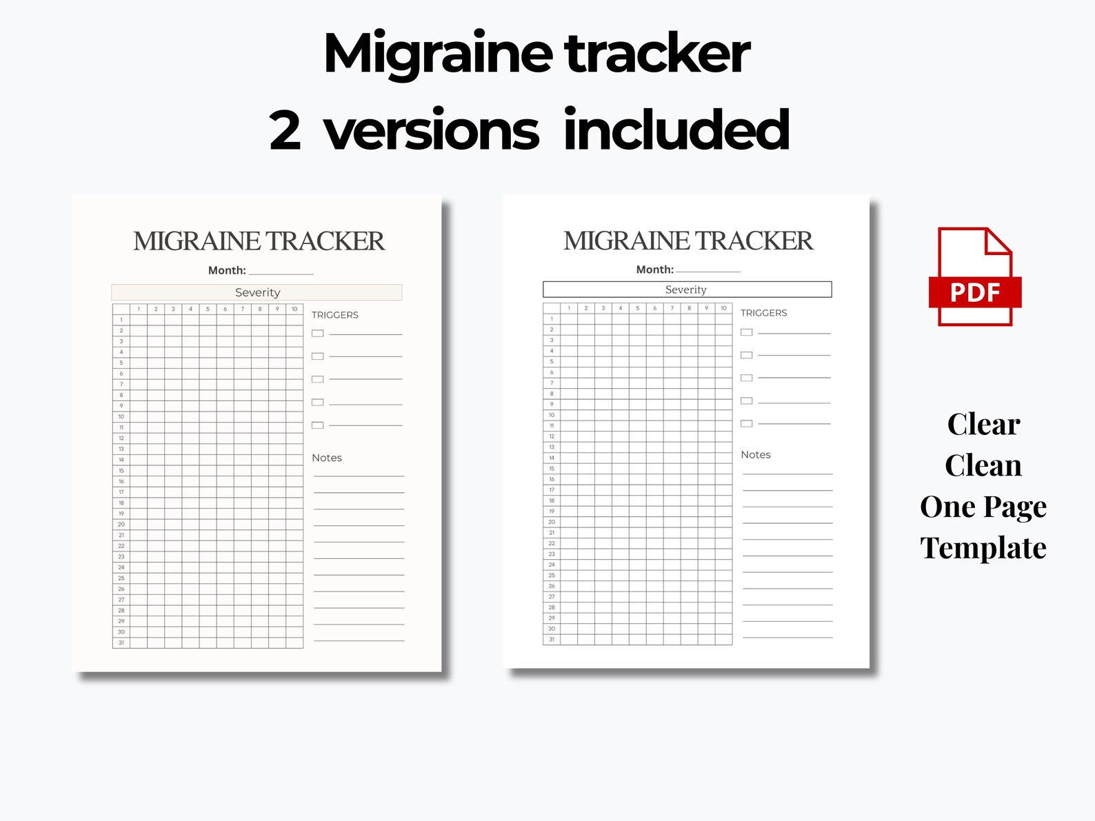 Migraine Tracker Printable | One Page Headache Log | Monthly Migraine ...