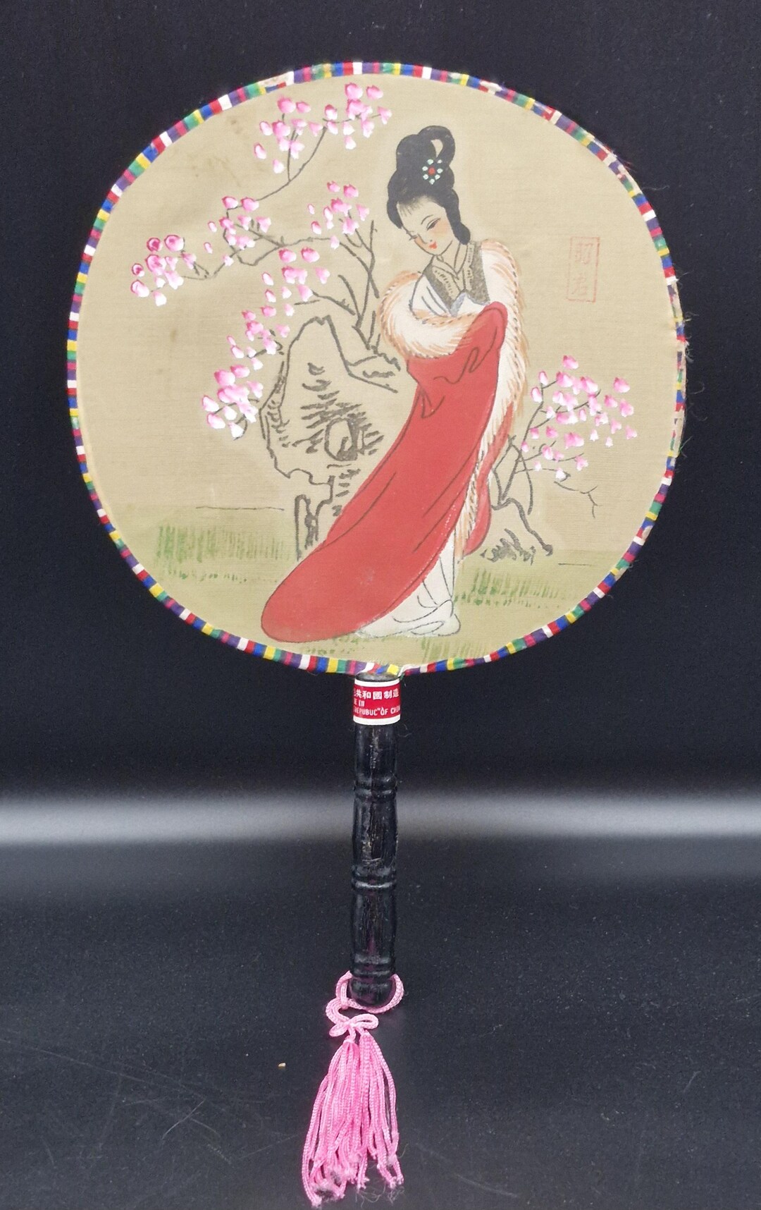 Vintage Hand Painted Chinese Silk Paddle Fan - Etsy