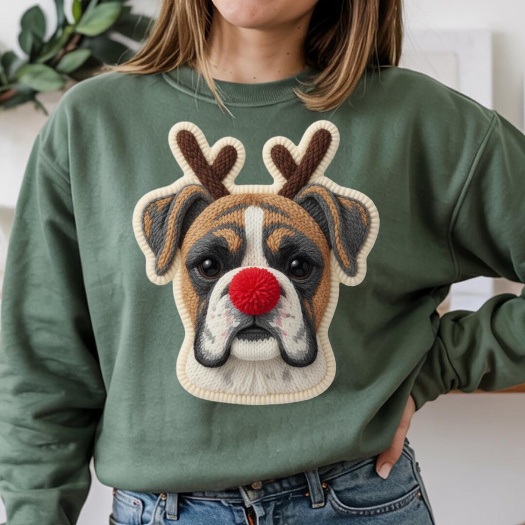 Latch Hook Yarn Christmas Boxer PNG, Faux Yarn Crochet Holiday Reindeer ...