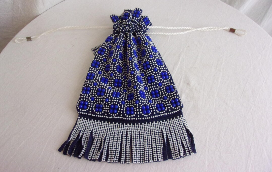 Vintage 1960s Candy Dot Purse White and Bright Blue Drawstring Fun Mod ...