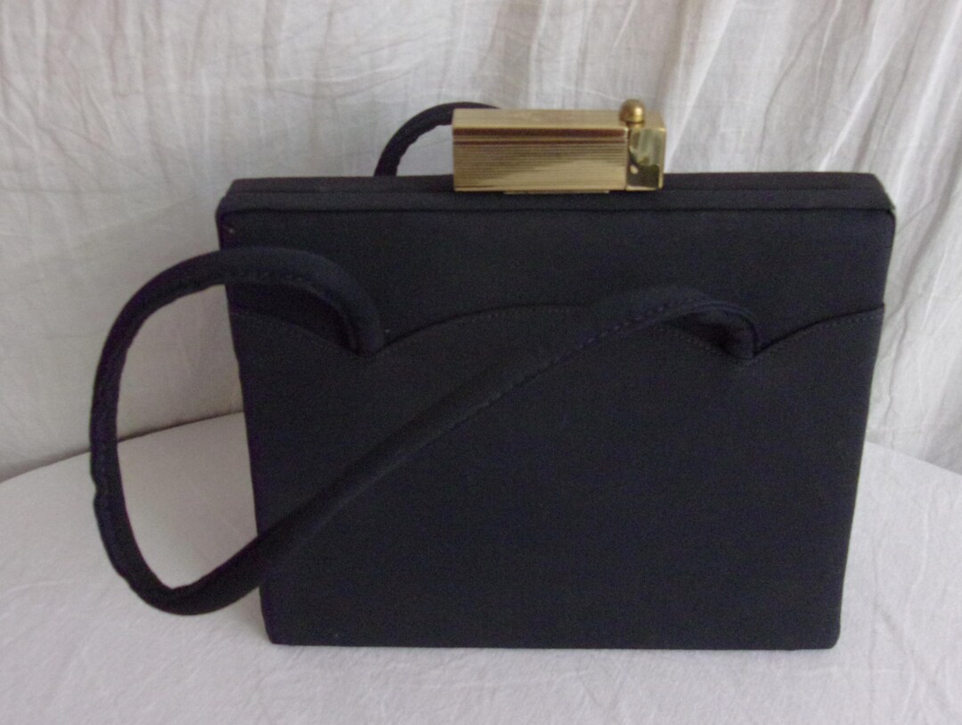 Vintage 1950s Purse Midnight Blue Rayon Top Handle With Lipstick Holder ...