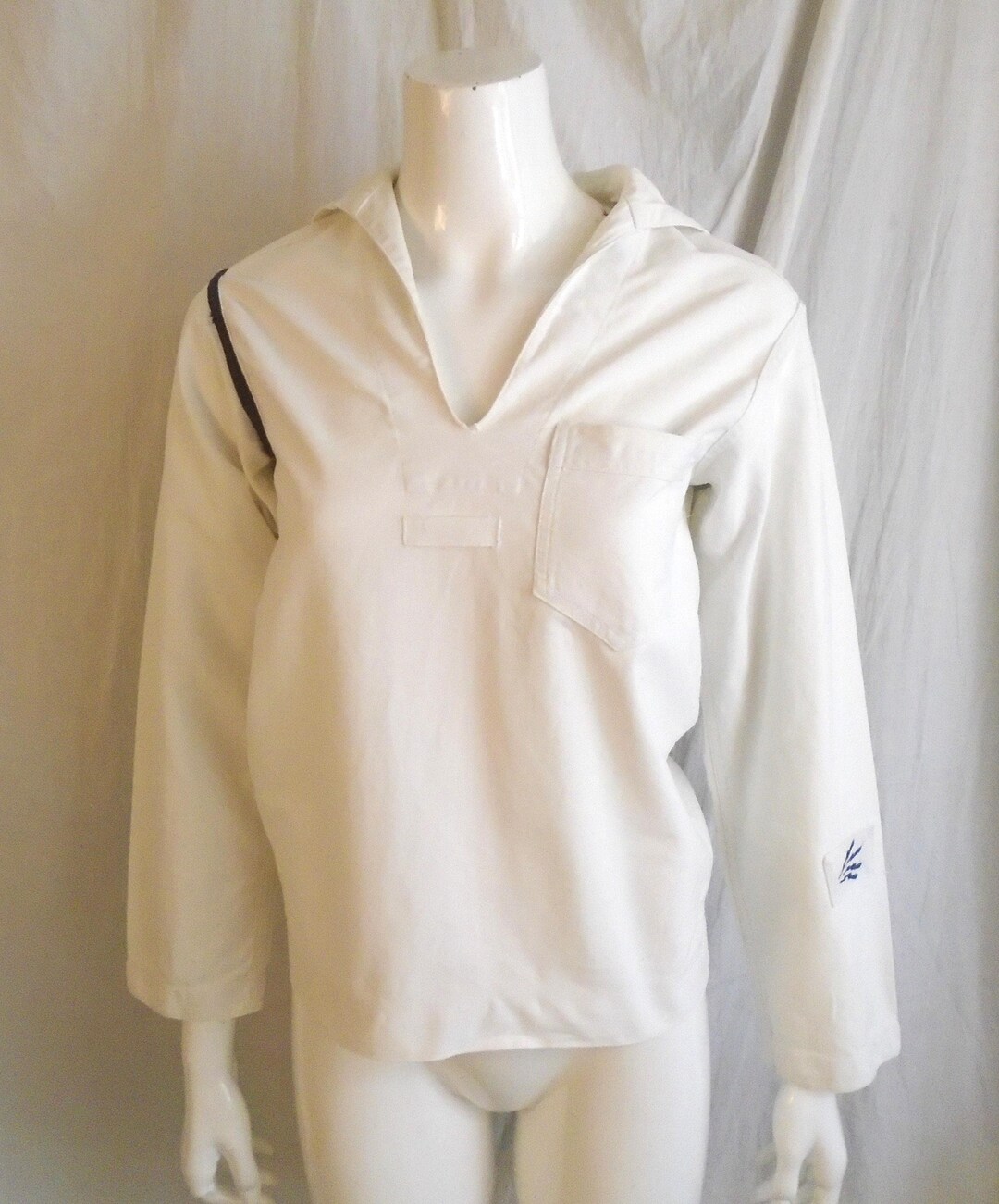 Vintage 1940s White Cotton Twill Middy Top: Sailor Uniform Shirt XXS/XS ...